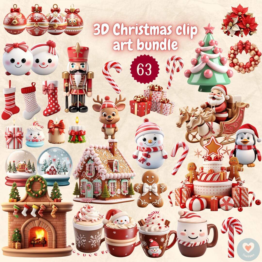3D Cute Christmas Clip Art Bundle - Etsy