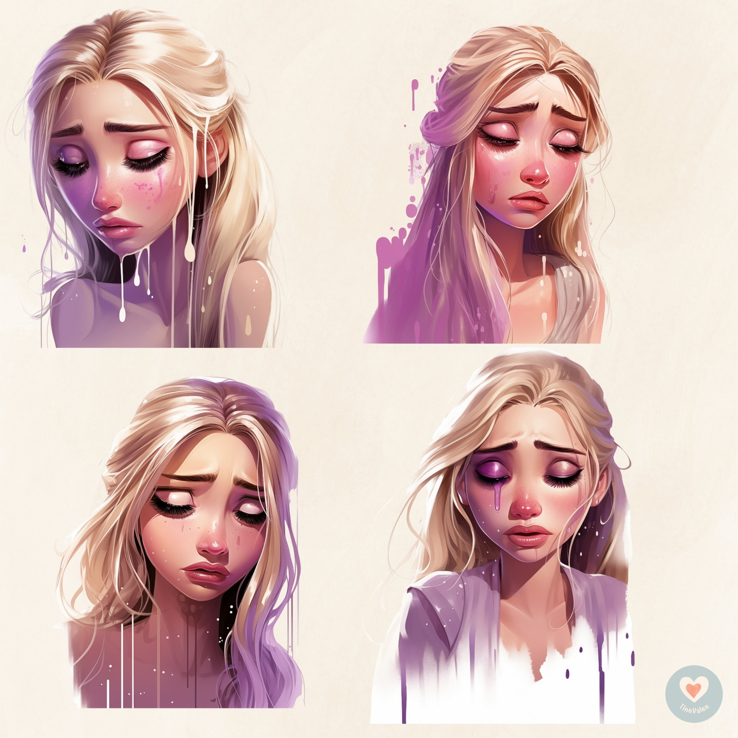 Rapunzel Inspired Clip Art in Sad and Lonely Mode Purple and Black ...