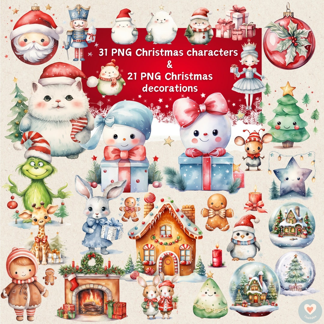 Christmas Characters Clip Art Bundles, Christmas Decoration Clip Art ...
