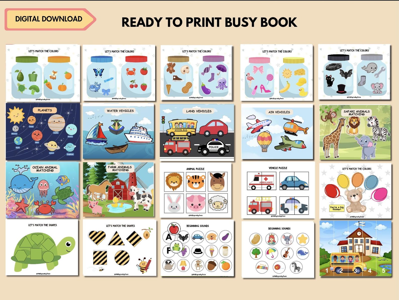 Busy Book Printable Quiet Book Preschool Workbook Pre K Curriculum ...