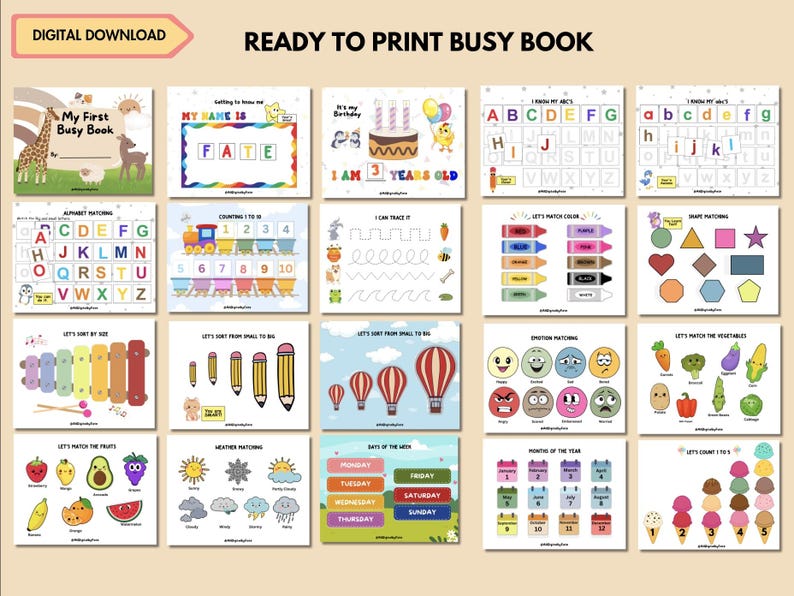 Busy Book Printable Quiet Book Preschool Workbook Pre K Curriculum ...