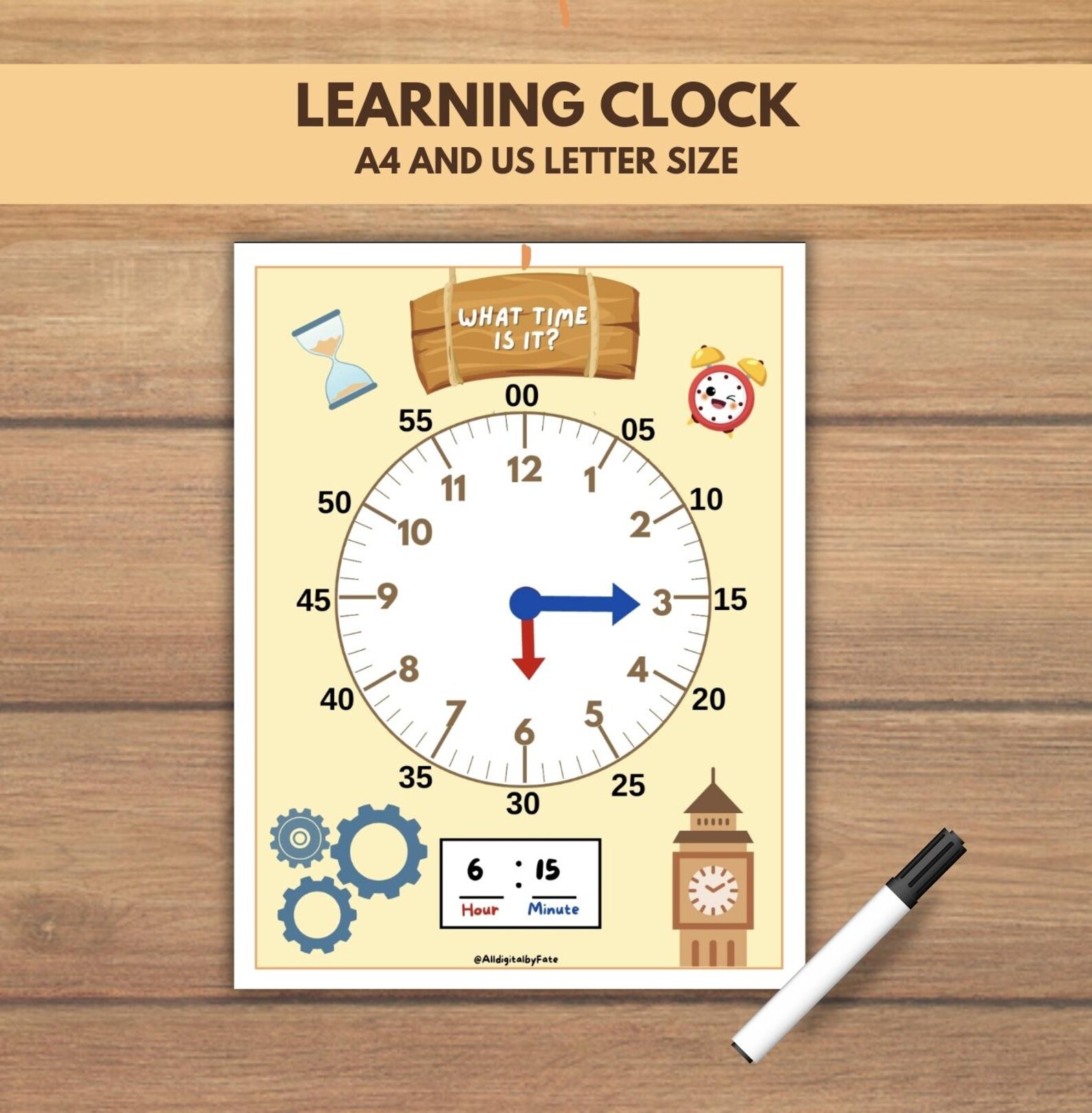 Printable Clock for Kids, Learning Clock, Printable Educational ...