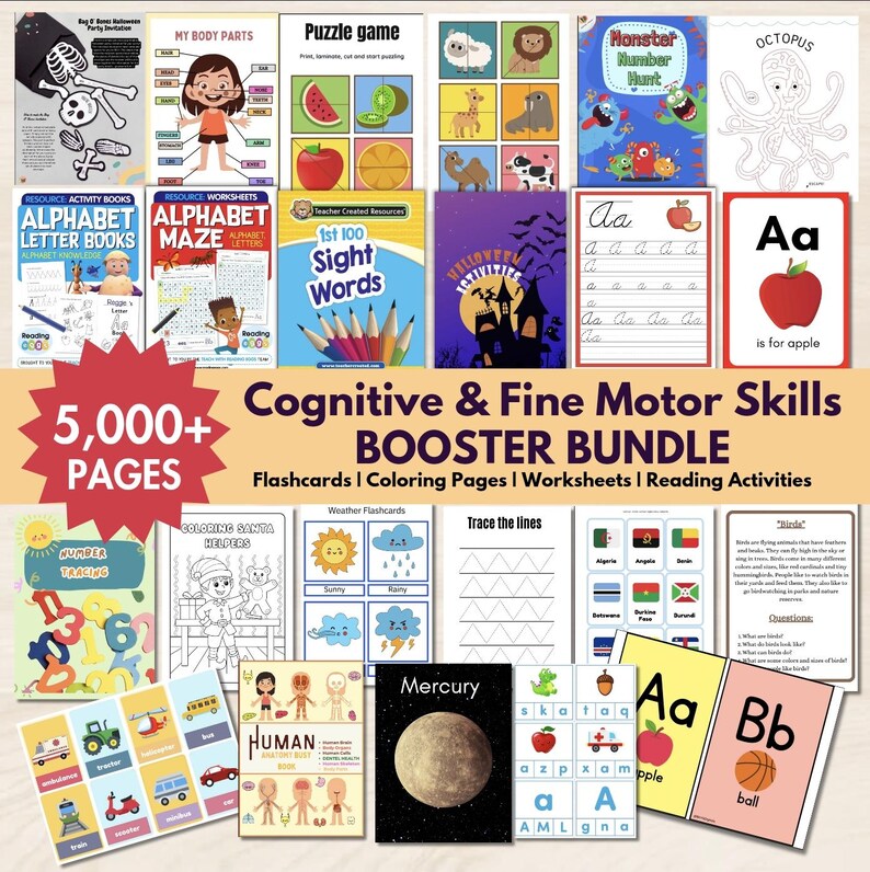 Kids Printable Learning Bundle Activity Worksheets Education Printables ...