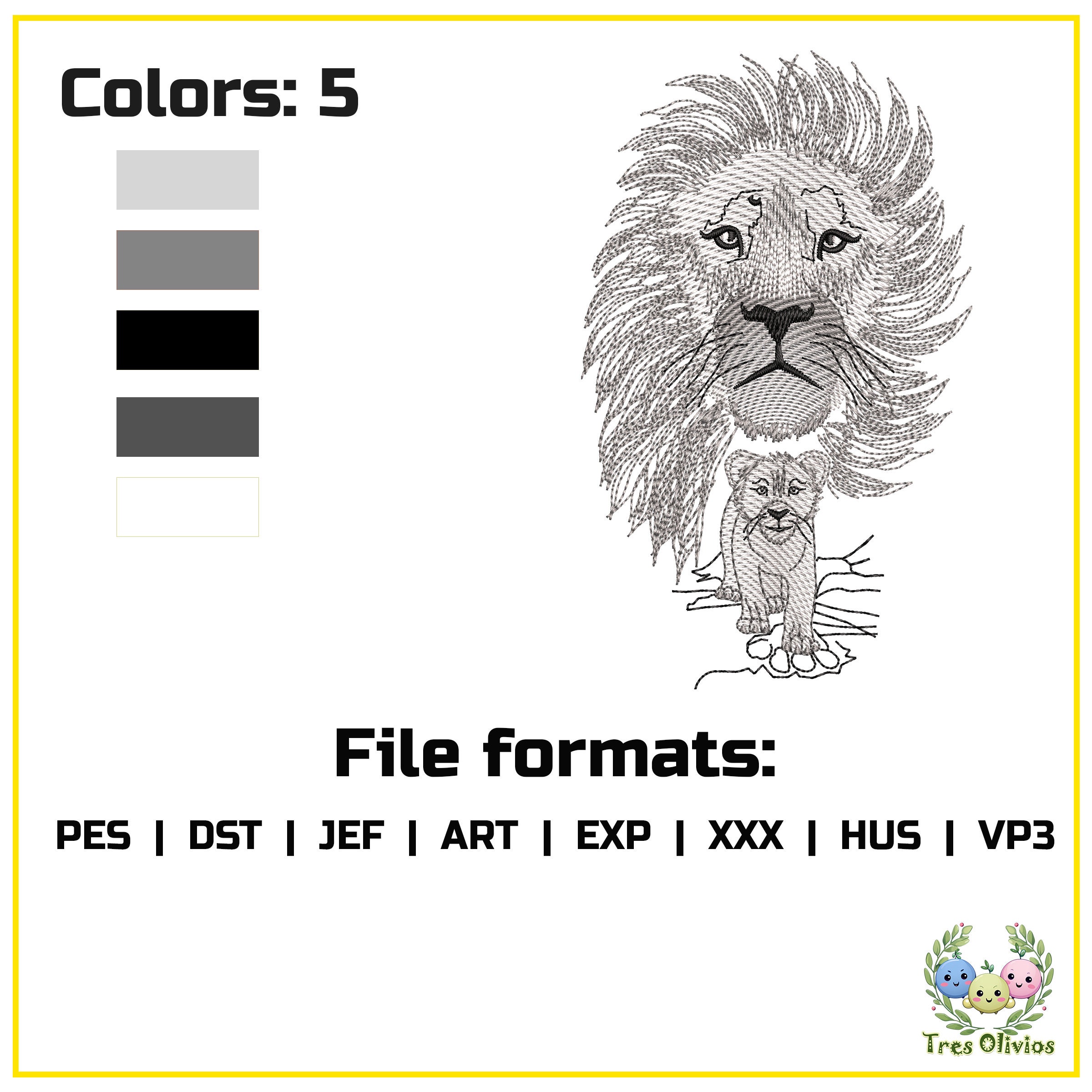 Lions Family Machine Embroidery Design, Dad With Baby Lion Wild Animals ...