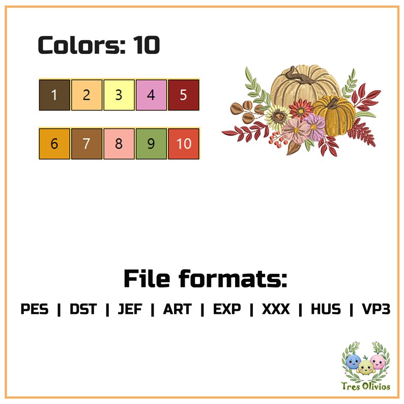 Floral Pumpkins Machine Embroidery Design, Fall, Autumn, Harvest ...