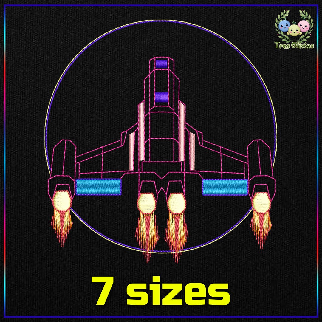 Spaceship Machine Embroidery Design, Cosmic, Modern Embroidery for Dark ...