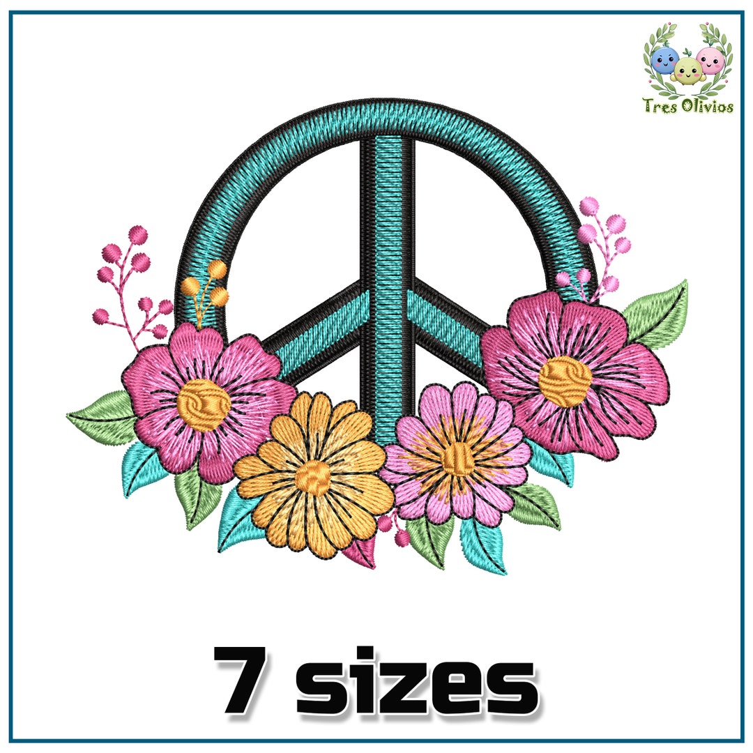 Floral Peace Sign Machine Embroidery Design, Hippie Vibes, Freedom ...