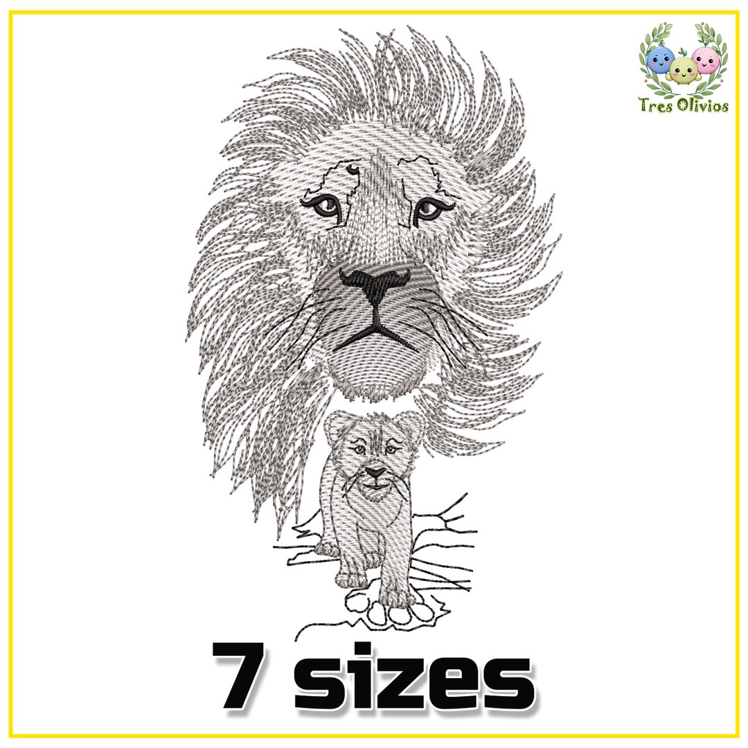 Lions Family Machine Embroidery Design, Dad With Baby Lion Wild Animals ...