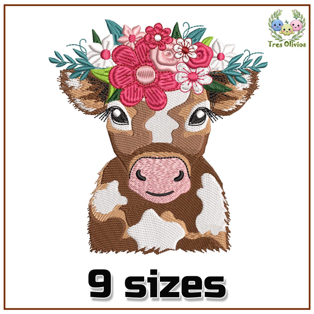 Cow Machine Embroidery Design, Brown and White, Cute Farm Animal With ...