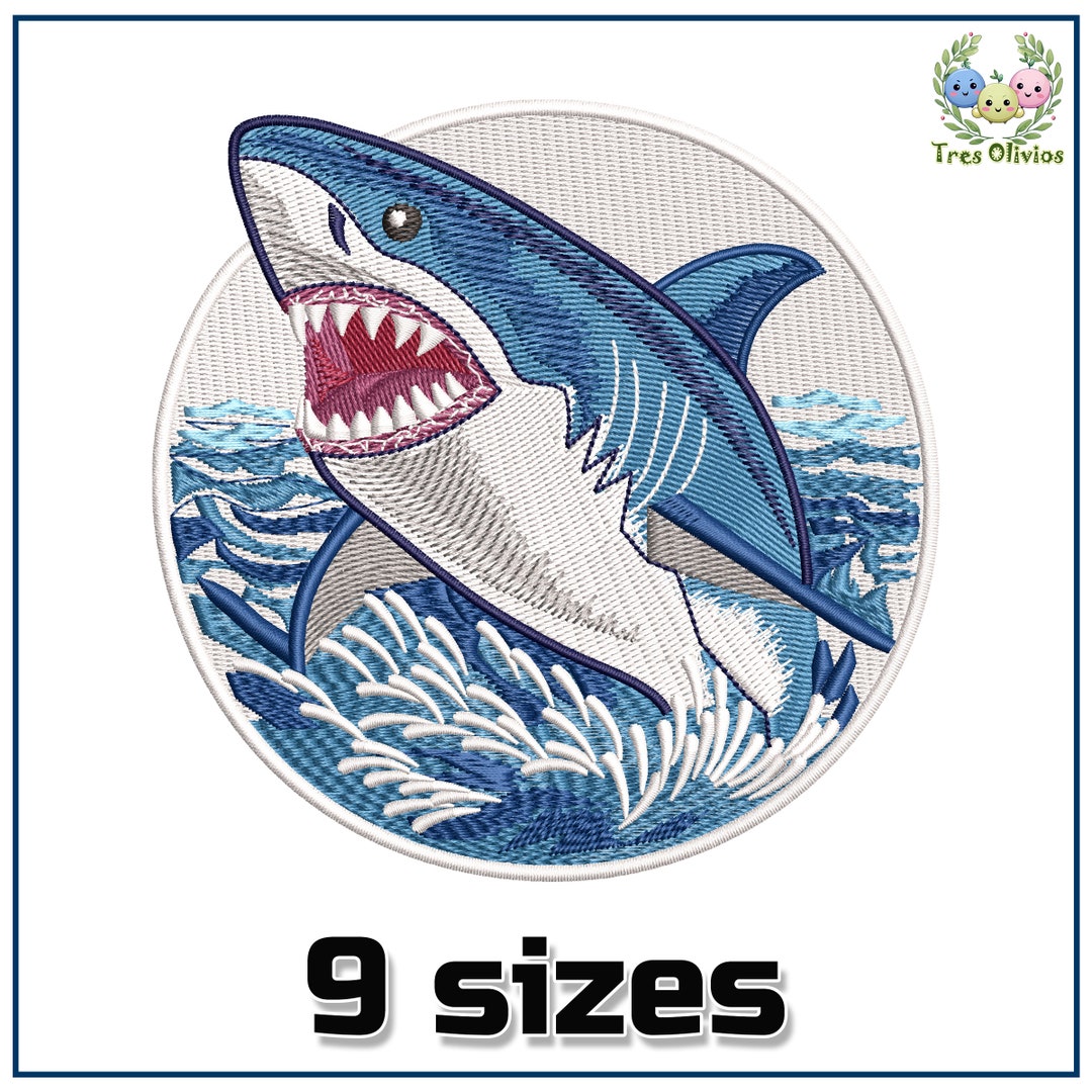 Shark PATCH Machine Embroidery Design, Realistic Animal, Fish, Nautical ...