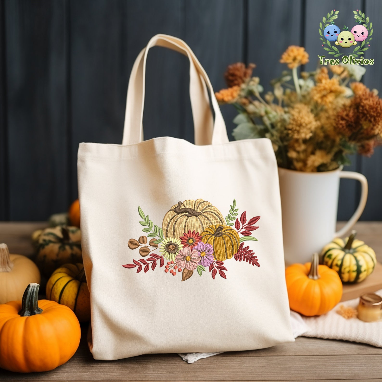 Floral Pumpkins Machine Embroidery Design, Fall, Autumn, Harvest ...