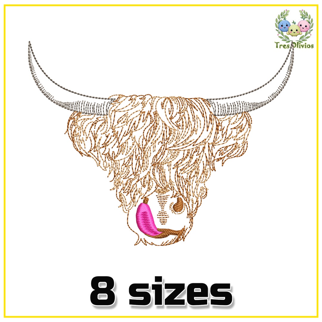 Highland Cow Machine Embroidery Design - Light Stitch, 8 Sizes. Instant ...