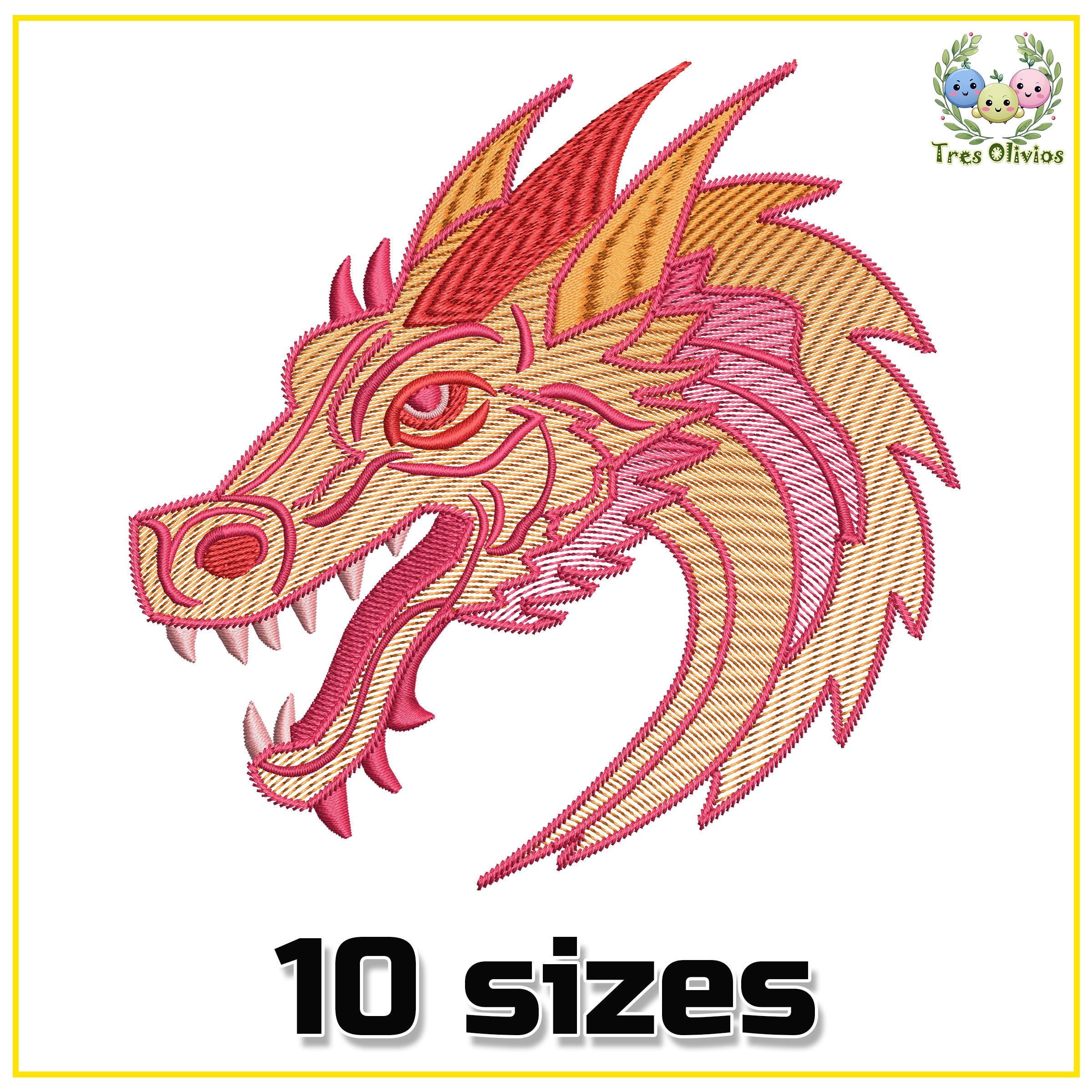 Dragon Head Machine Embroidery Design, New Year 2024 Symbol, 10 Sizes ...