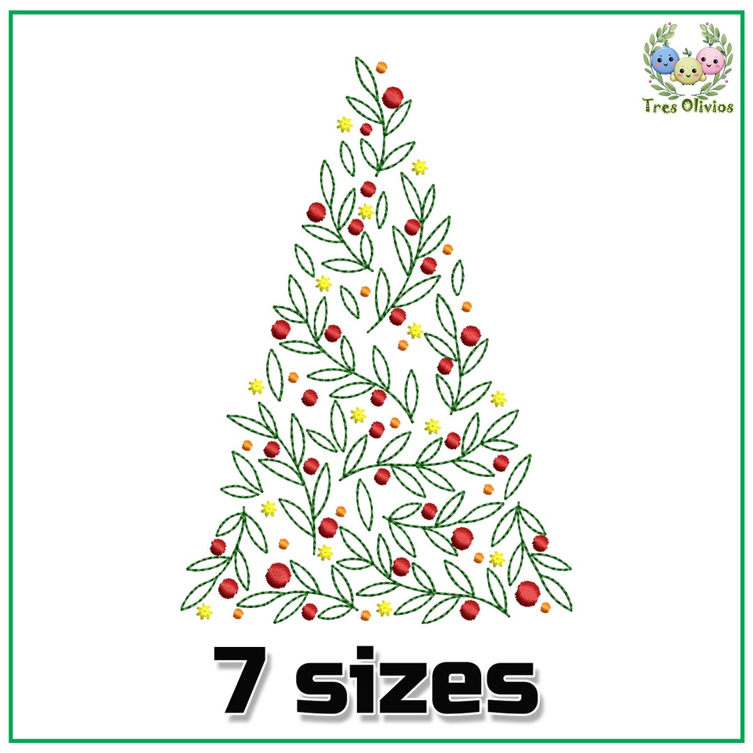 Christmas Tree Machine Embroidery Design, Doodle, Abstract, Easy, Xmas ...