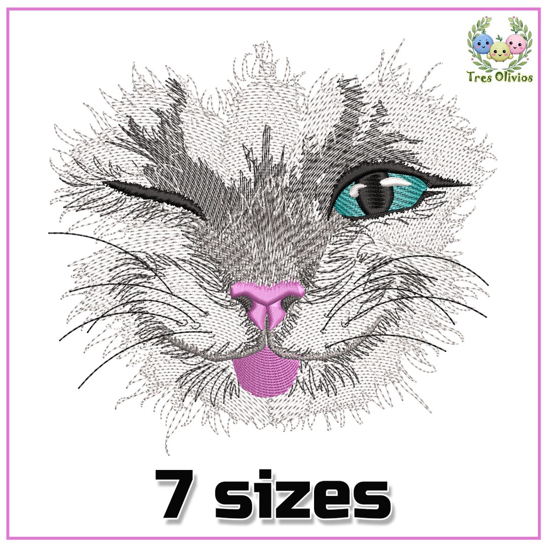 Playful Winking Cat, Light Stitch Machine Embroidery Design, Kitten ...