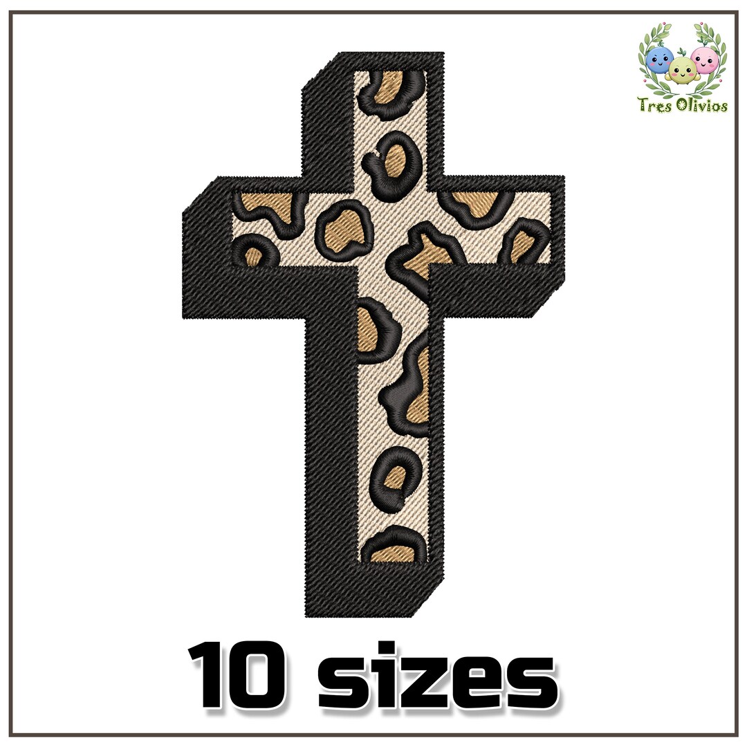 Christian Cross With Animal Print Machine Embroidery Design, Modern ...