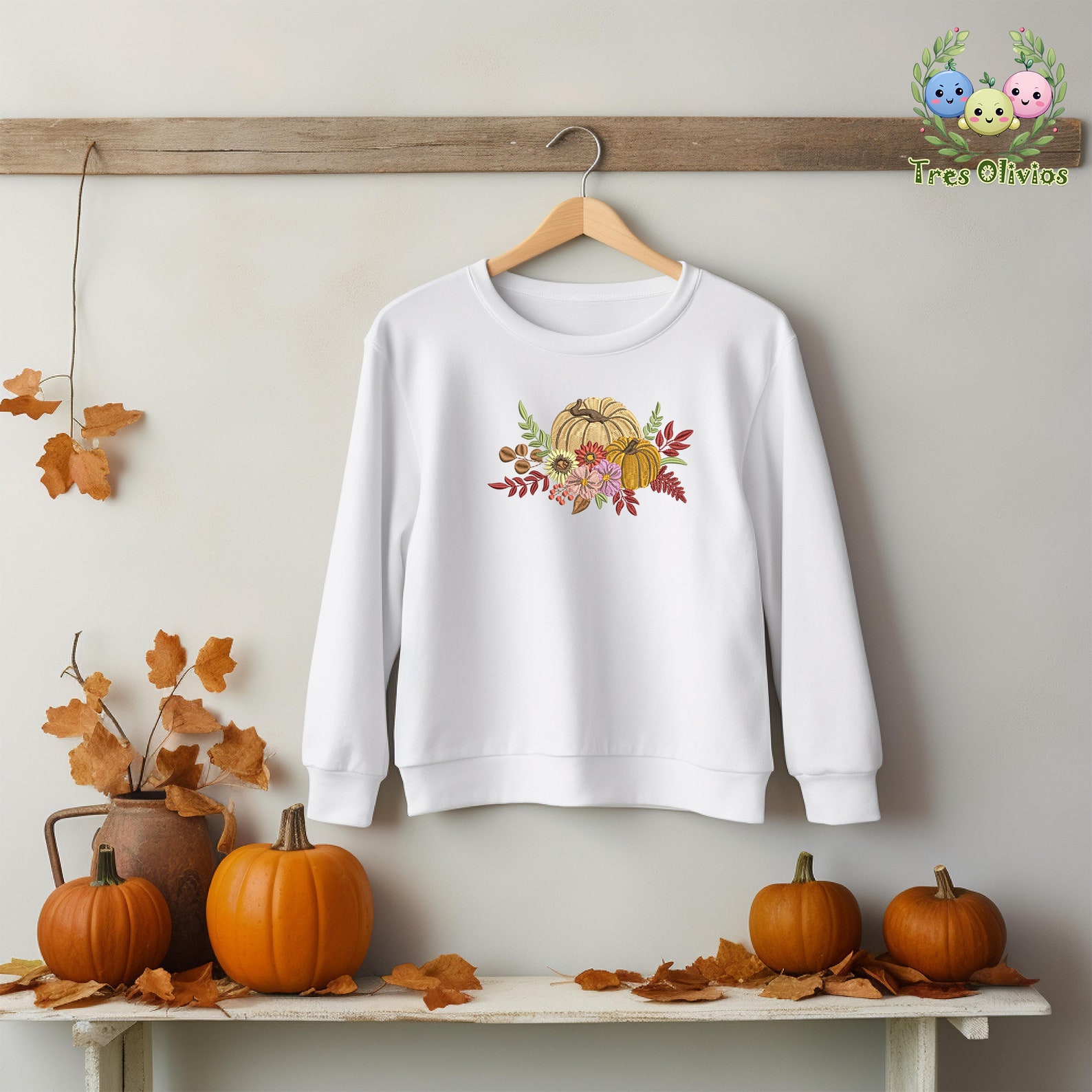 Floral Pumpkins Machine Embroidery Design, Fall, Autumn, Harvest ...