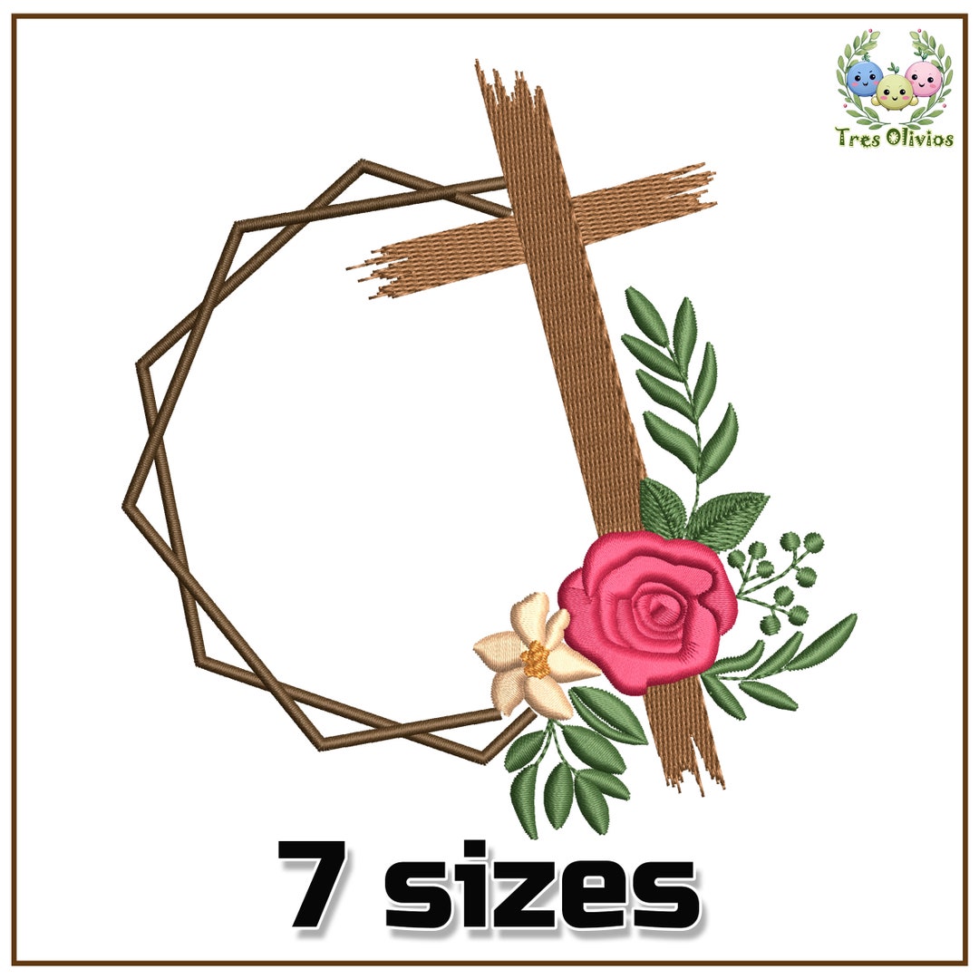 Floral Christian Cross Monogram Machine Embroidery Design, Religion ...