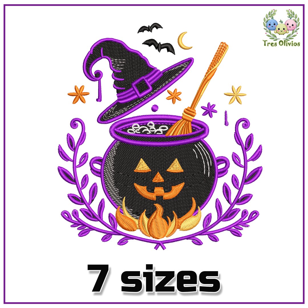 Witch Cauldron Machine Embroidery Design, Halloween Spooky Vibes ...