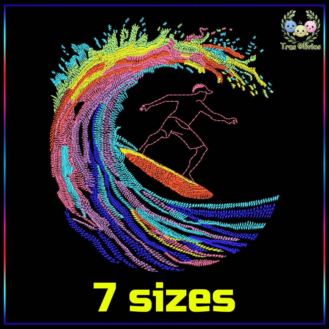 Surfer Machine Embroidery Design, Bright Summer, Surfing, Beach, Neon ...