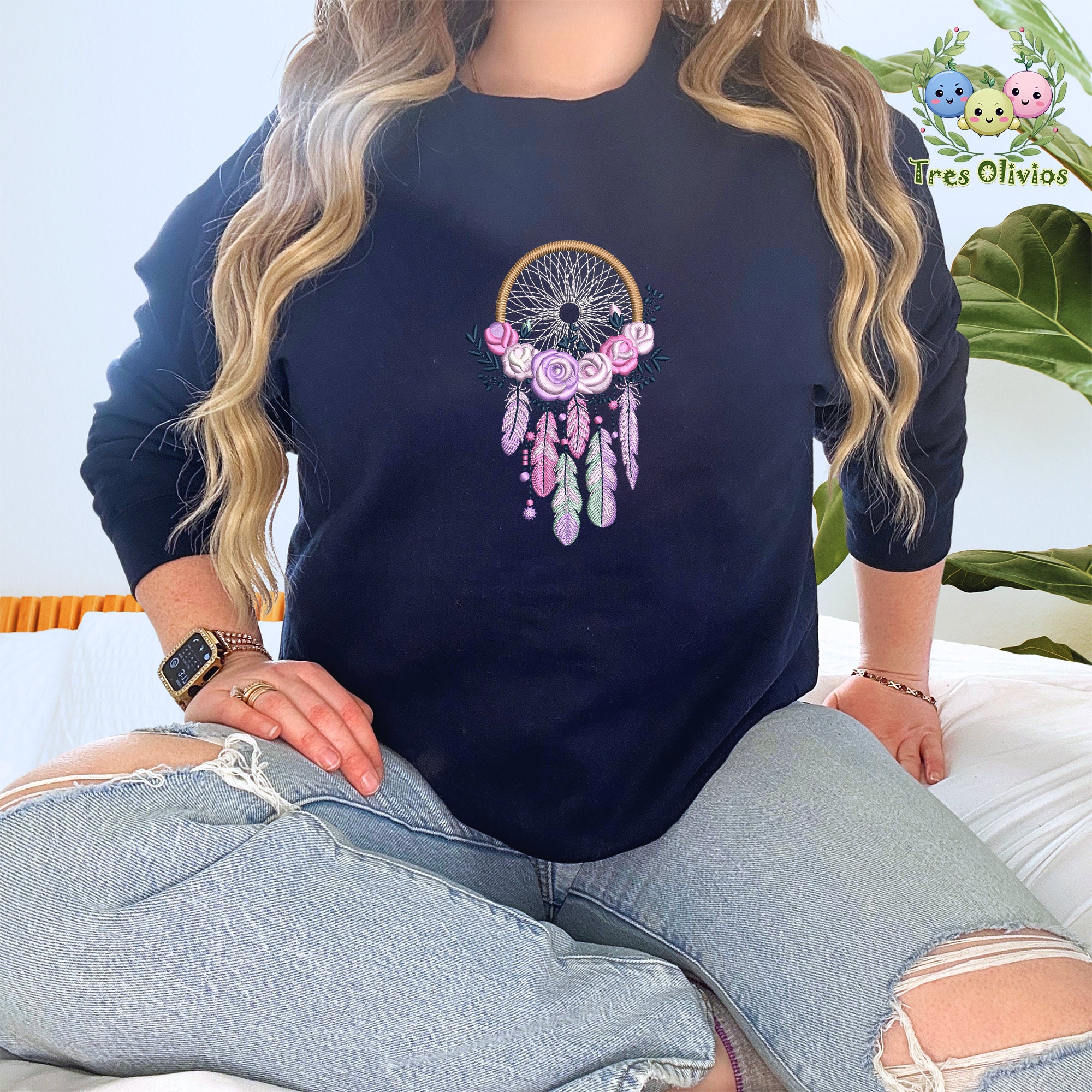 Boho Dreamcatcher Machine Embroidery Design, Floral Bedroom Decor ...