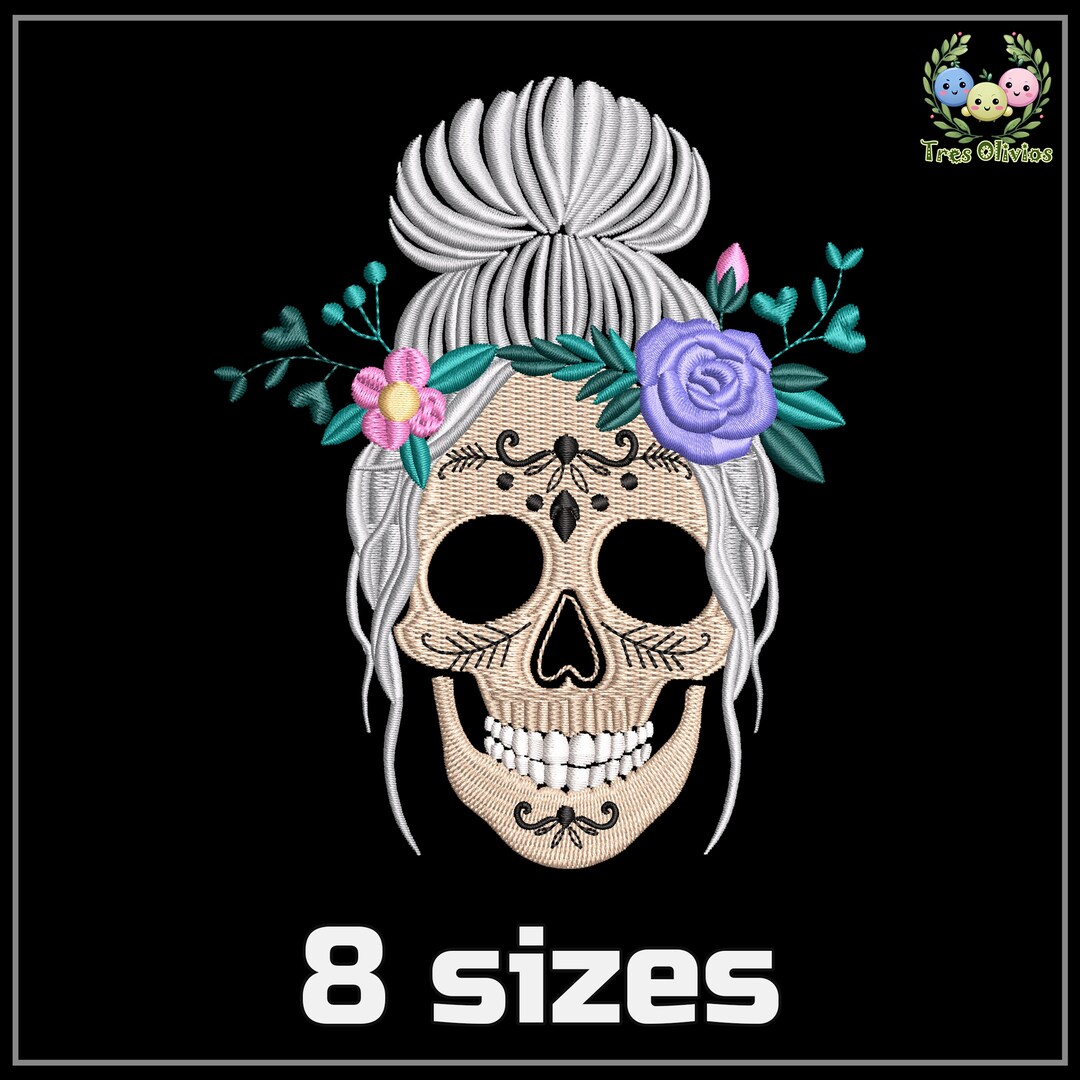 Skull of a Woman Machine Embroidery Design, Girl Skeleton With Messy ...