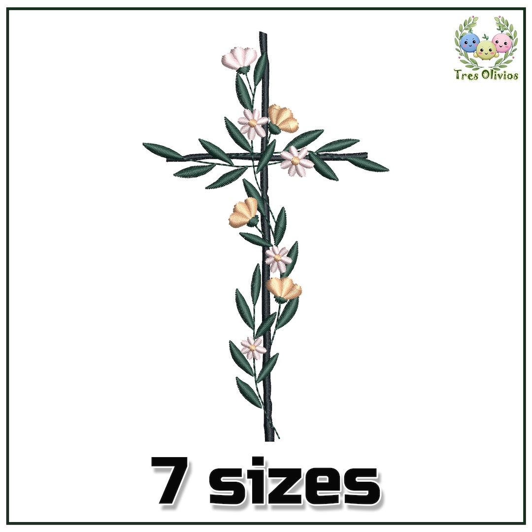 Floral Christian Cross Machine Embroidery Design, Religion, Church ...