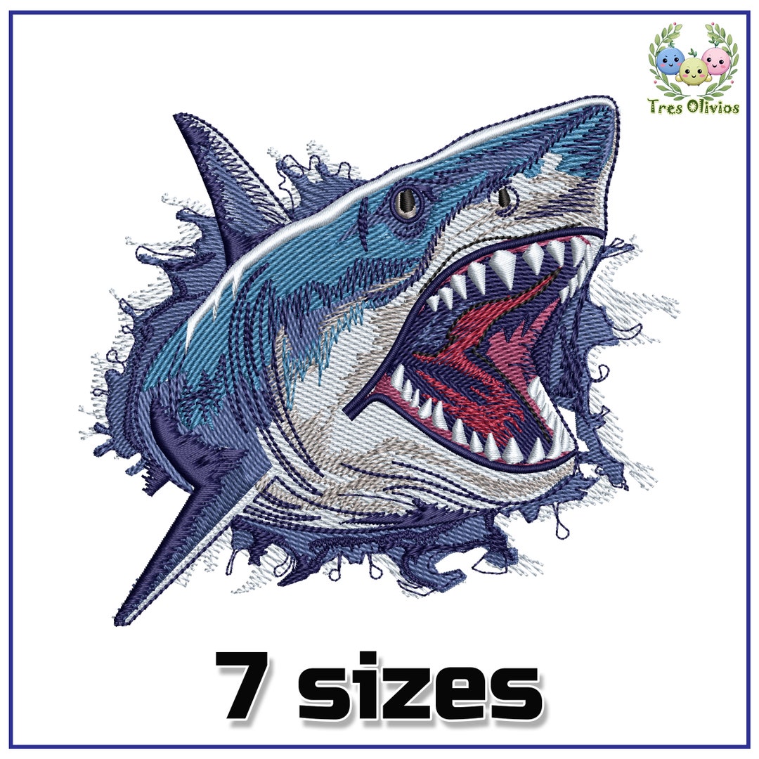 Angry Shark Machine Embroidery Design, Realistic Animal, Fish, Nautical ...