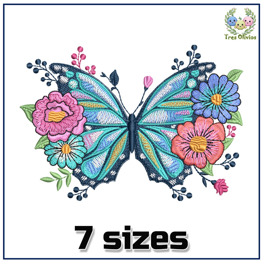 Floral Butterfly Machine Embroidery Design, Spring, Summer Botanical ...
