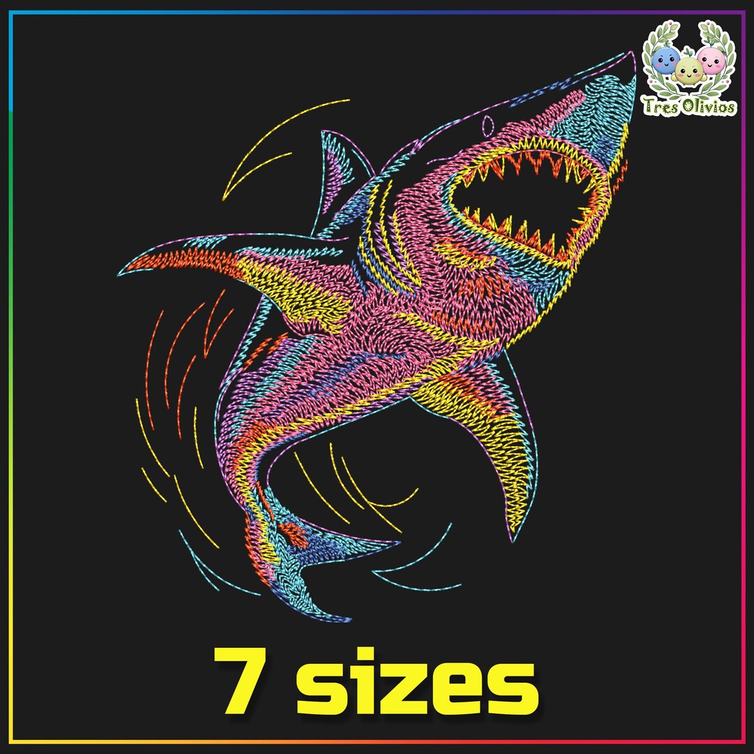 Angry Shark Machine Embroidery Design, Light Stitch Animal, Fish ...