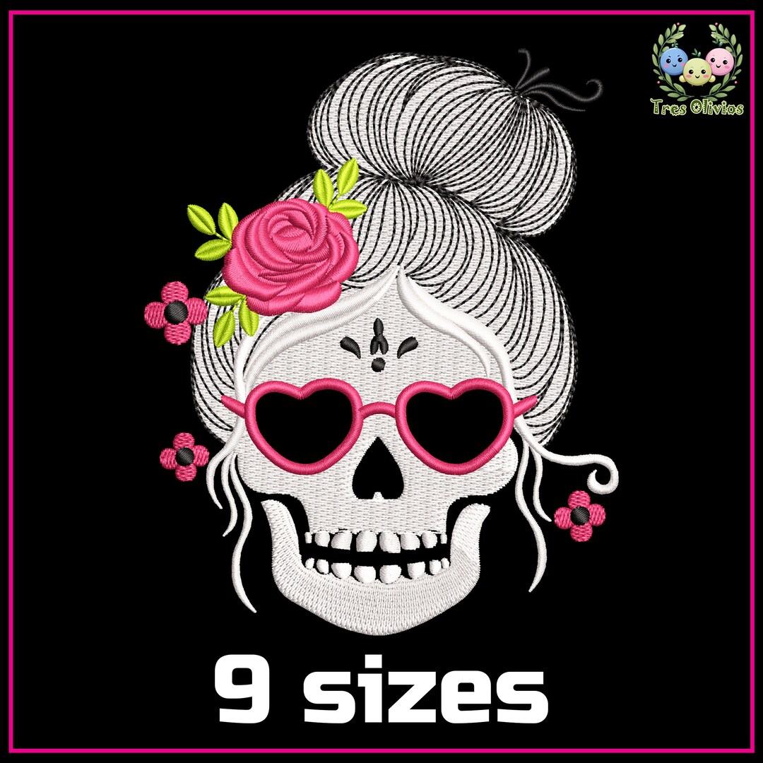 Skull of a Woman Machine Embroidery Design, Girl Skeleton With Messy ...