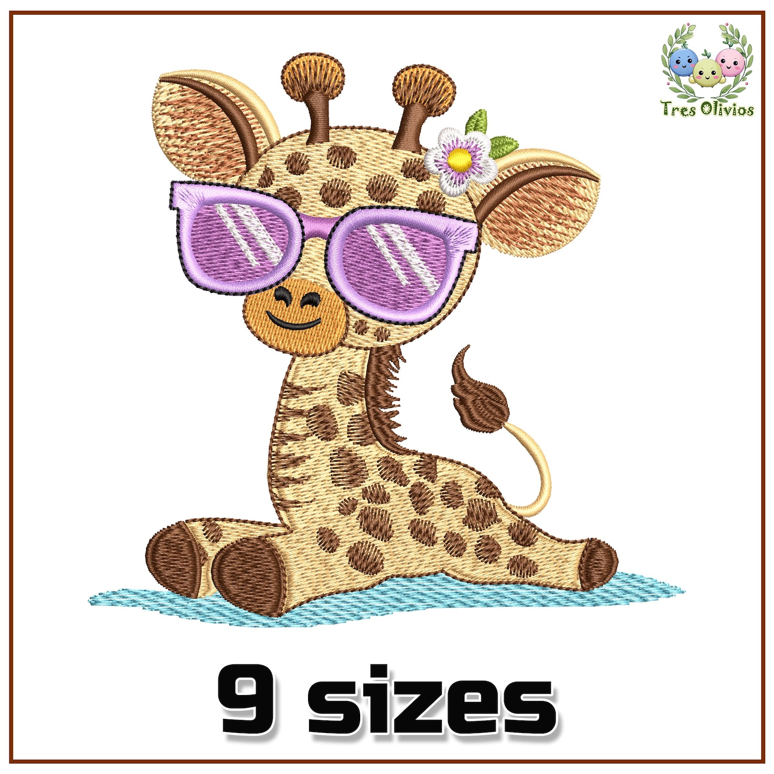 Summer Giraffe Machine Embroidery Design, Cute Baby Animal, Beach ...
