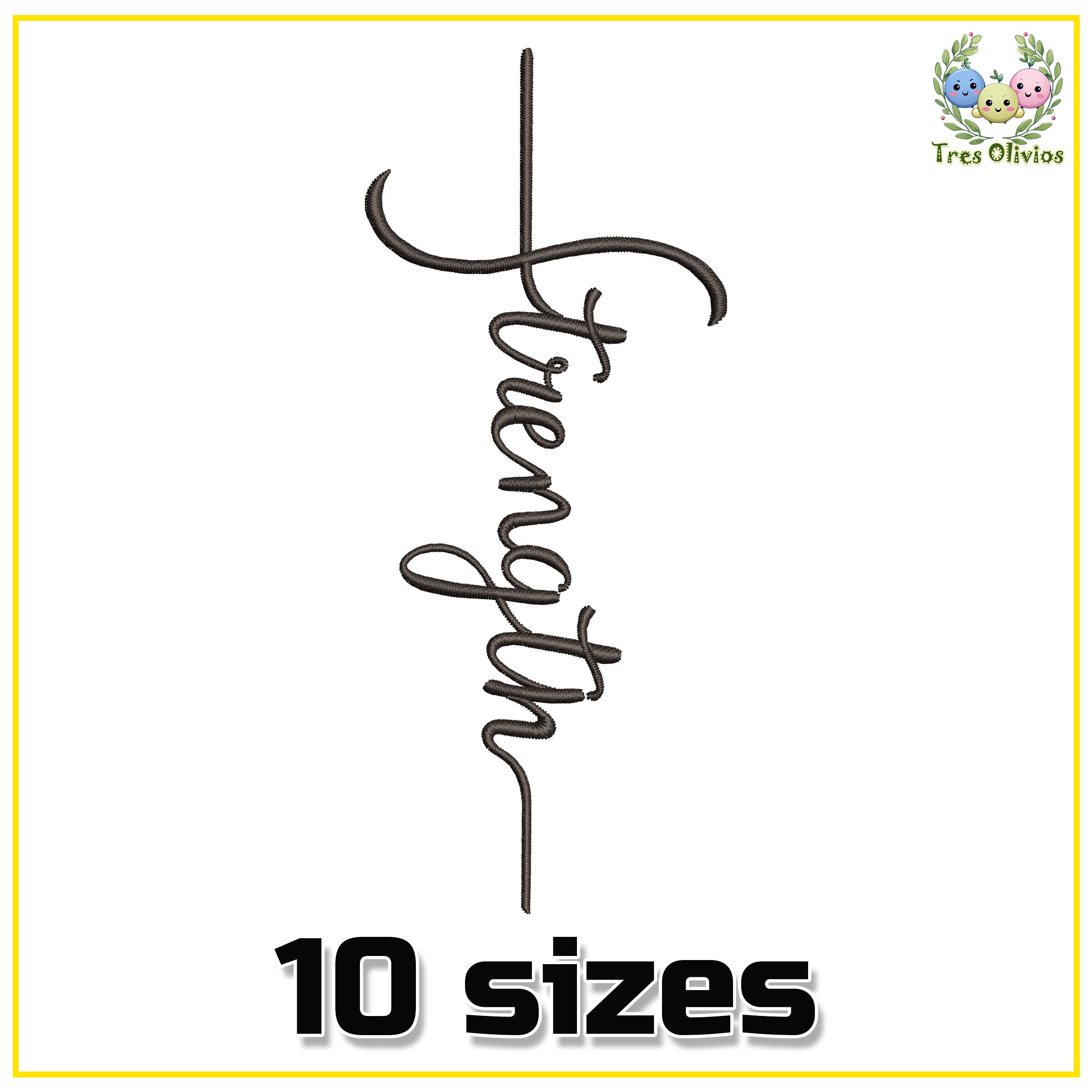 Strength Vertical 10 Sizes, Machine Embroidery Design. Christian Cross ...