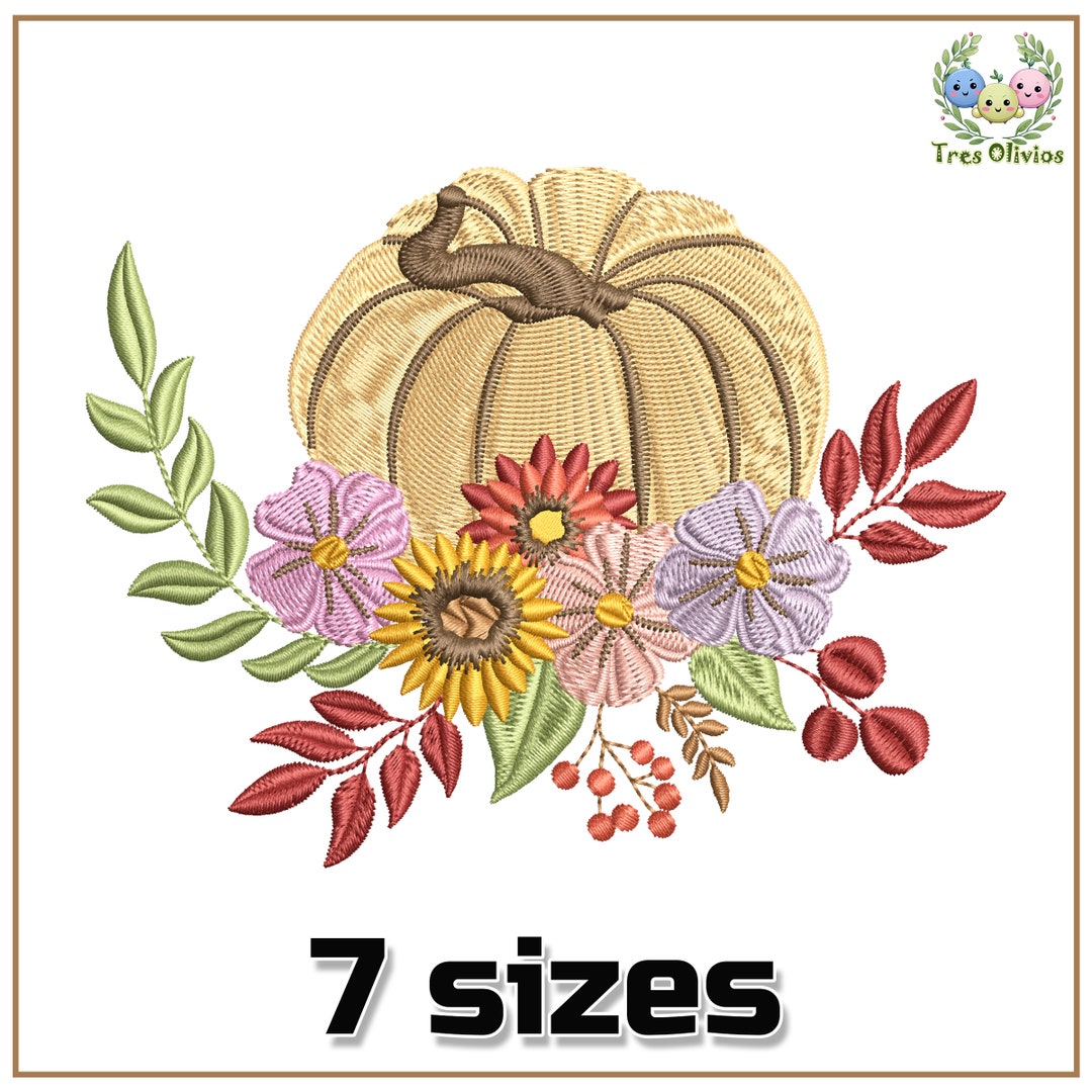 Fall Pumpkin With Wild Flowers Machine Embroidery Design, Fall, Autumn ...