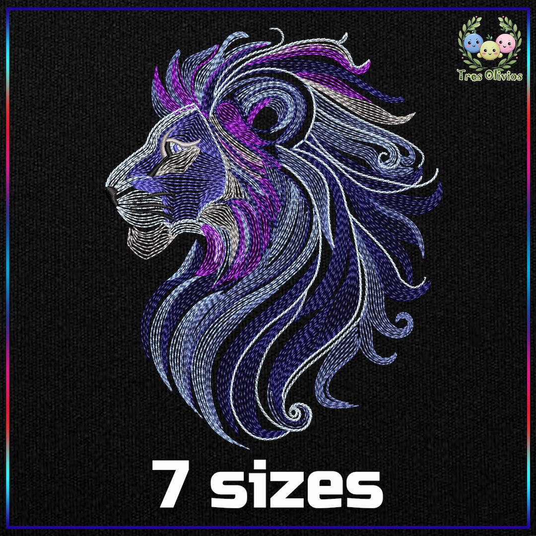 Lion Light Stitch Machine Embroidery Design, Bright Animal Portrait ...