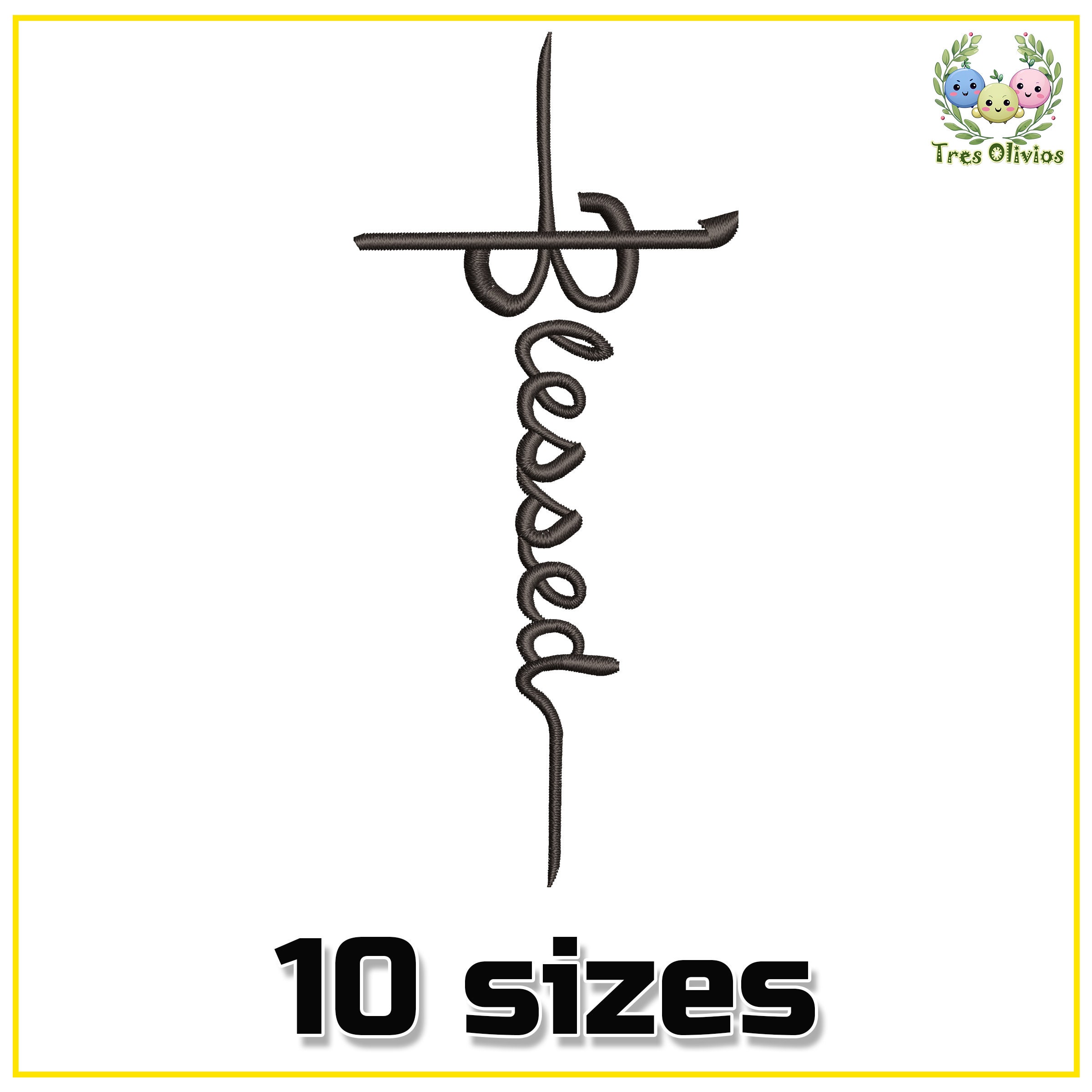 Blessed Vertical 10 Sizes, Machine Embroidery Design. Christian Cross ...
