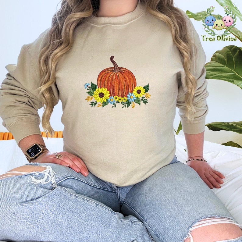 Floral Pumpkin Machine Embroidery Design, Fall, Autumn, Harvest ...