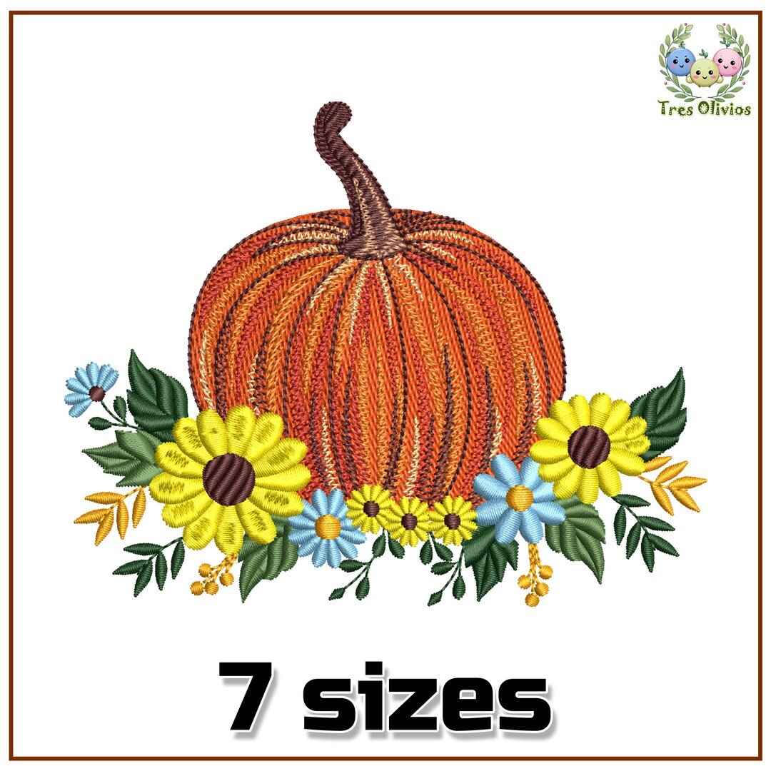 Floral Pumpkin Machine Embroidery Design, Fall, Autumn, Harvest ...
