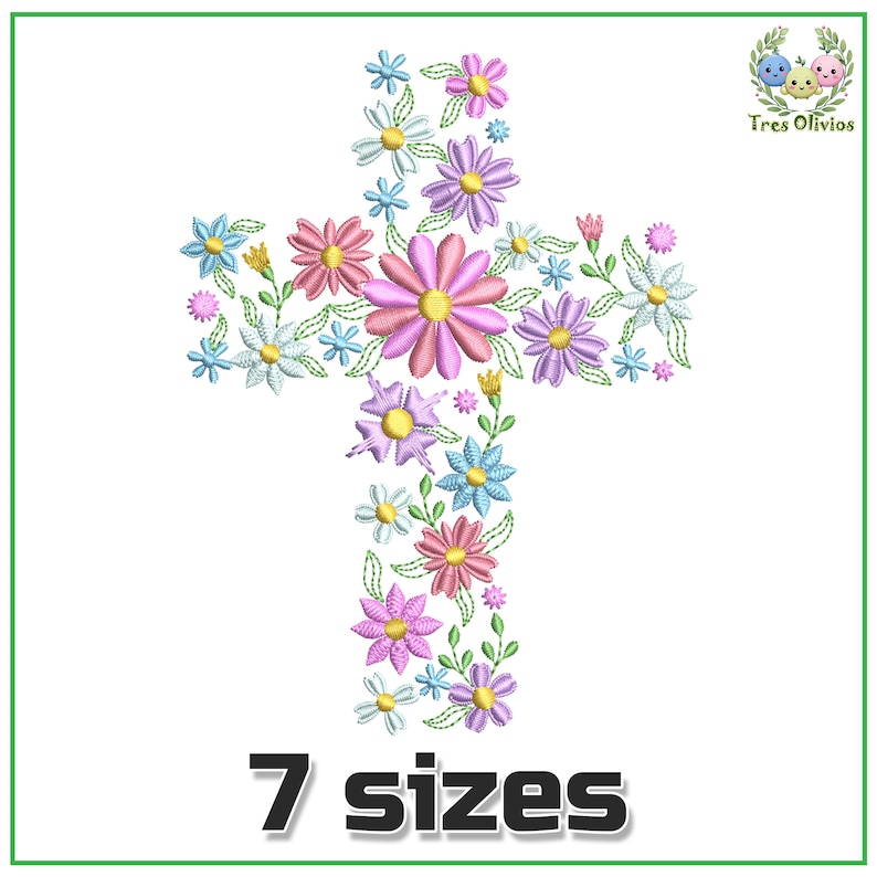 Floral Christian Cross Machine Embroidery Design, Religion, Church ...