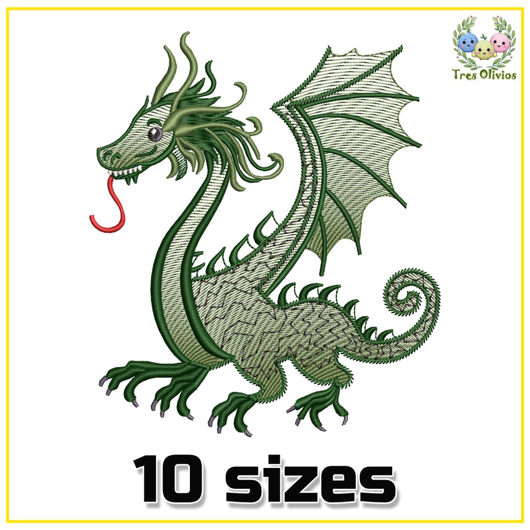 Dragon Machine Embroidery Design, New Year 2024 Symbol, 10 Sizes Pes ...