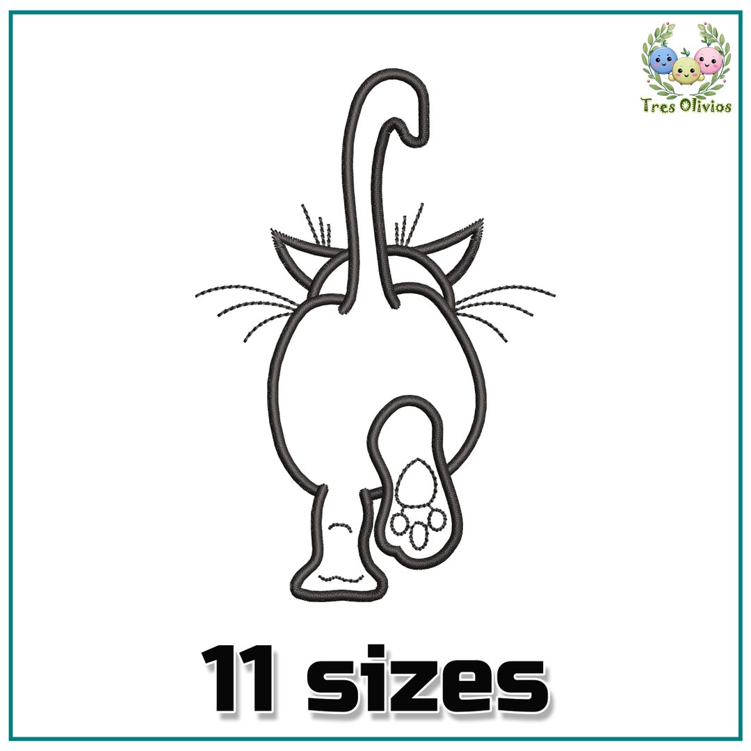 Cat Silhouette From Behind Machine Embroidery Design, Kitten 4x4 Pes ...