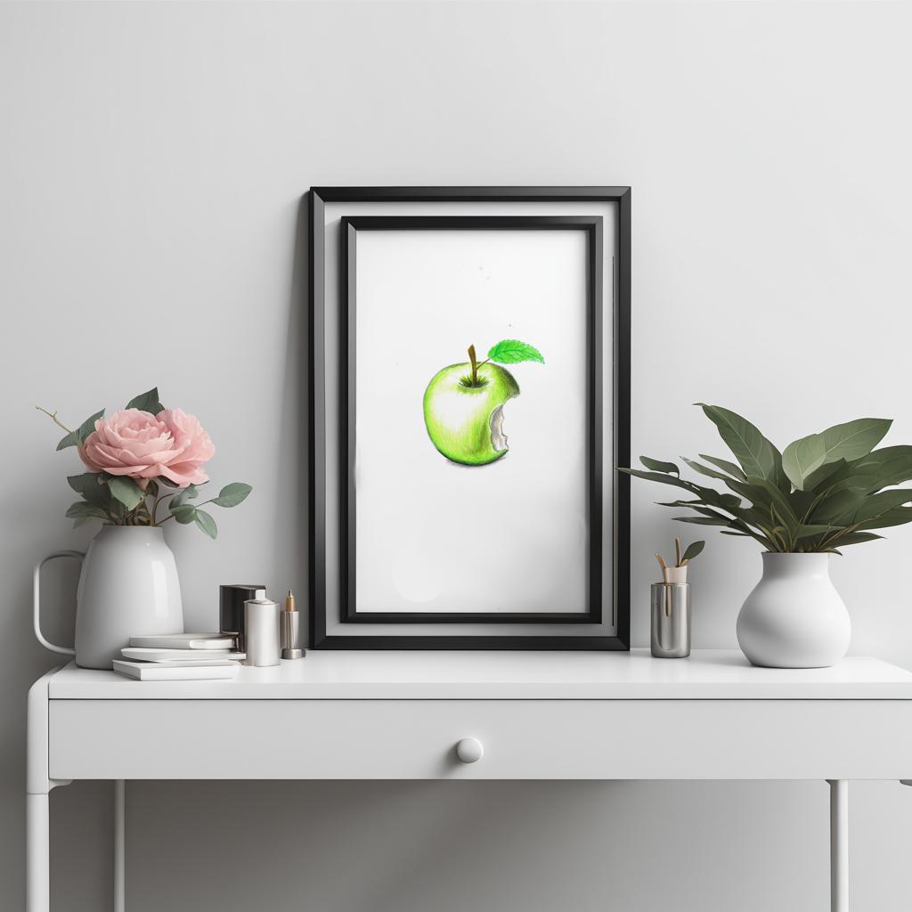 Bitten Apple Pencil Drawing - Etsy