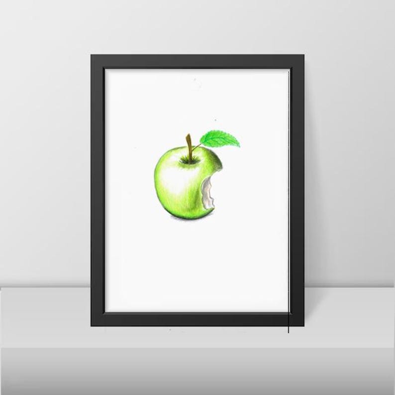 Bitten Apple Pencil Drawing - Etsy