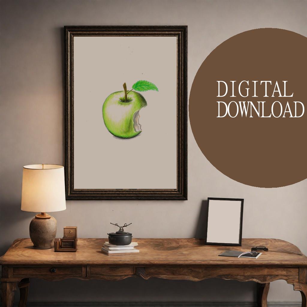 Bitten Apple Pencil Drawing - Etsy