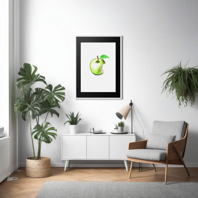 Bitten Apple Pencil Drawing - Etsy