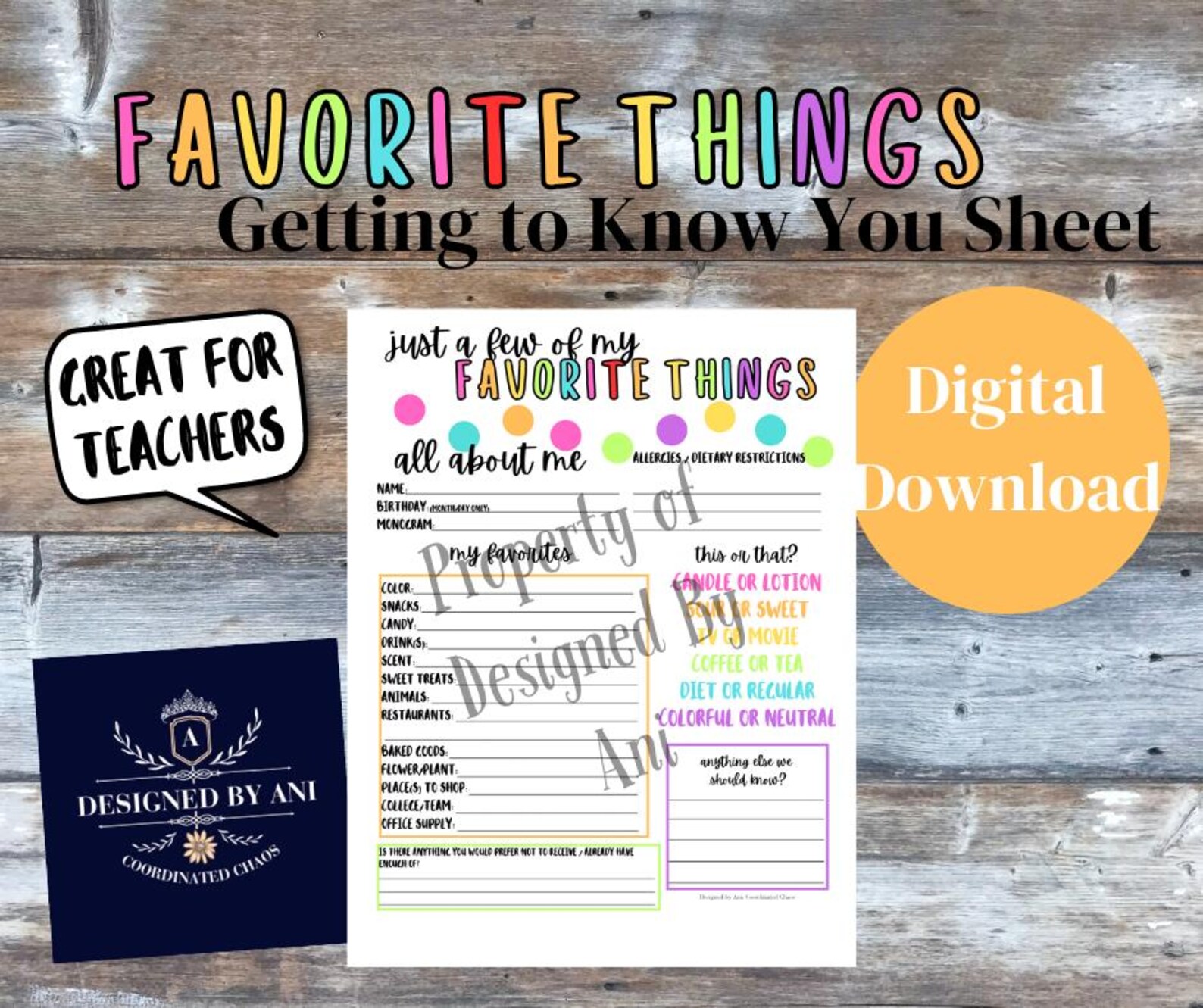 Favorite Things - Teacher, Staff, Getting to Know You - Etsy