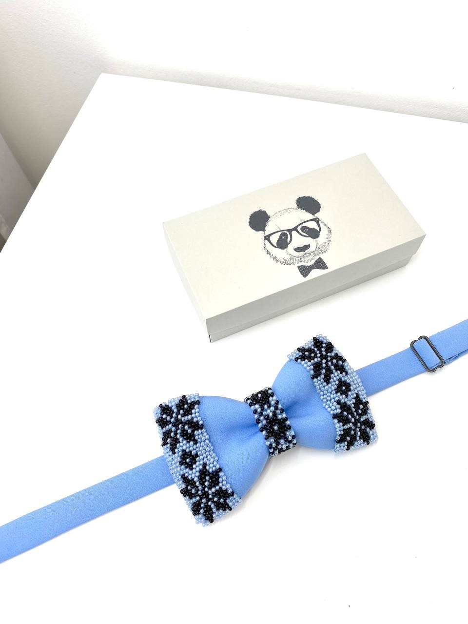 Handmade Bead Embroidary Bow Tie, Modern Blue and Black Pearl Bow Tie ...