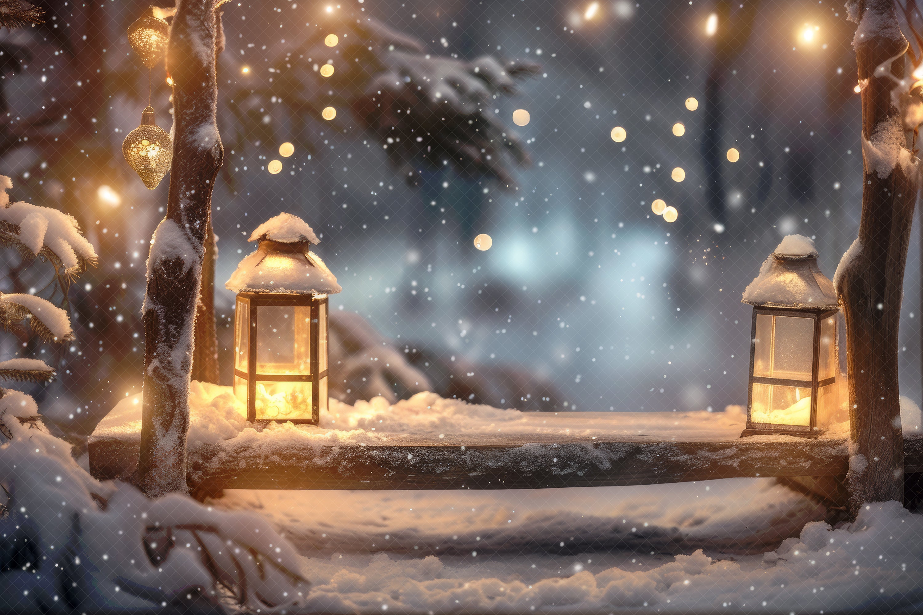 Winter Lanterns Bench Digital Backdrop! Winter Backdrop, Christmas ...