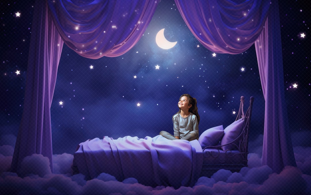 Purple Dream Bed in the Clouds Digital Backdrop! Children Backdrop ...