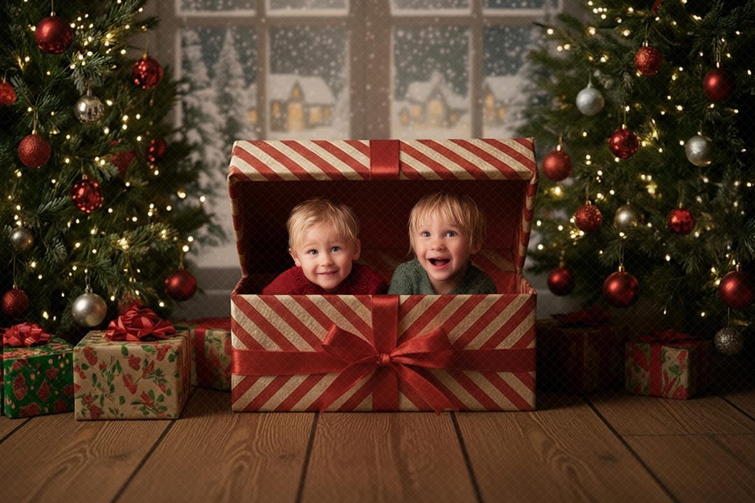 Inside the Christmas Gift Box Digital Backdrop! Christmas Tree Backdrop ...